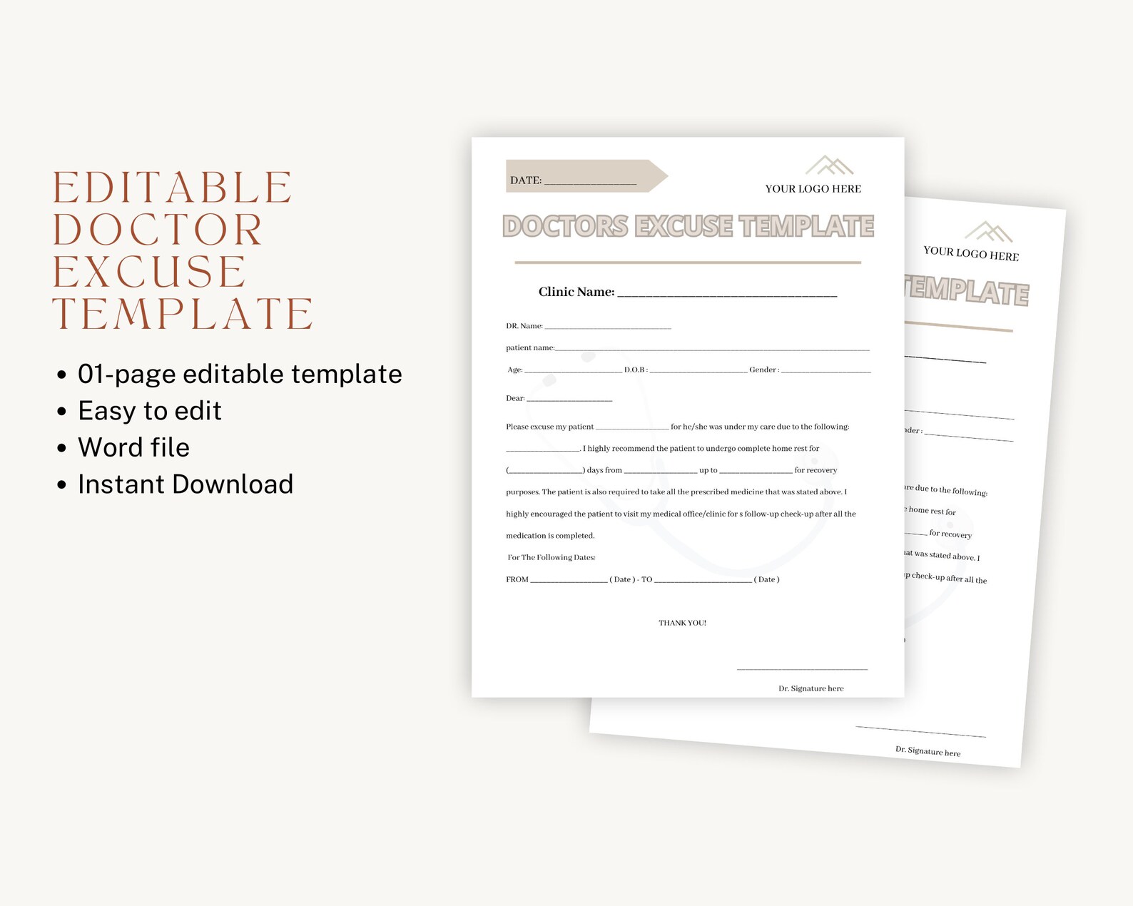 Editable Doctor Excuse Template, Doctor Excuse for Work, Doctor Excuse ...