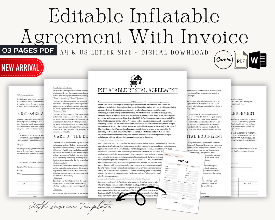 Inflatable Rental Agreement Template, DIY Editable, Inflatable Rent ...