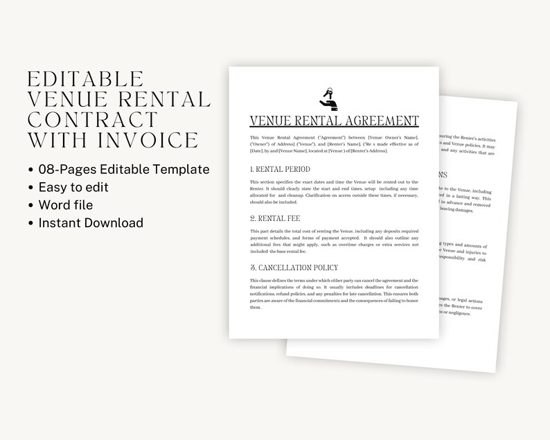 Venue Rental Contract Form | Attorney-written Editable Instant Download ...