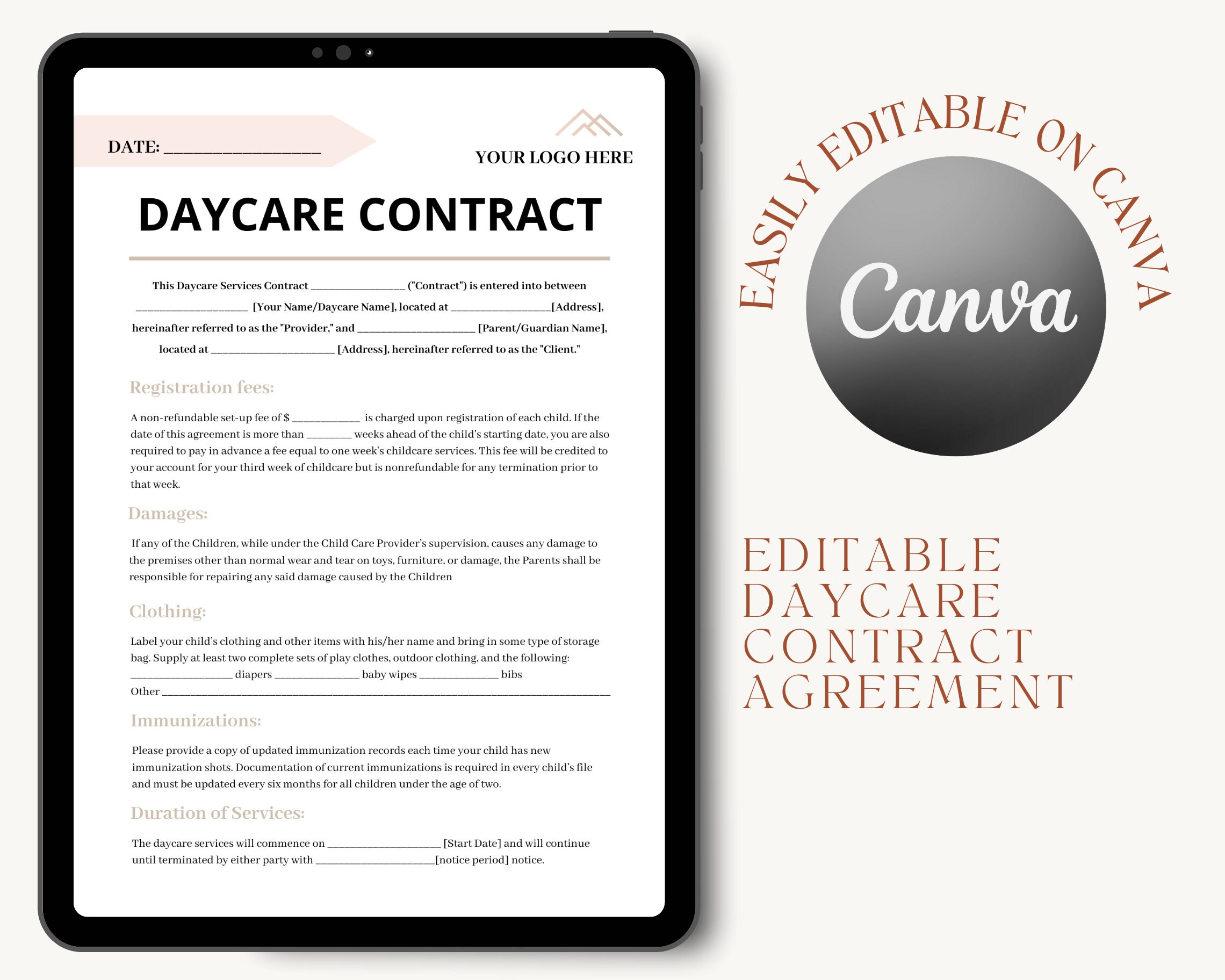 Editable Home Daycare Service Contract Template, Home Daycare Agreement ...