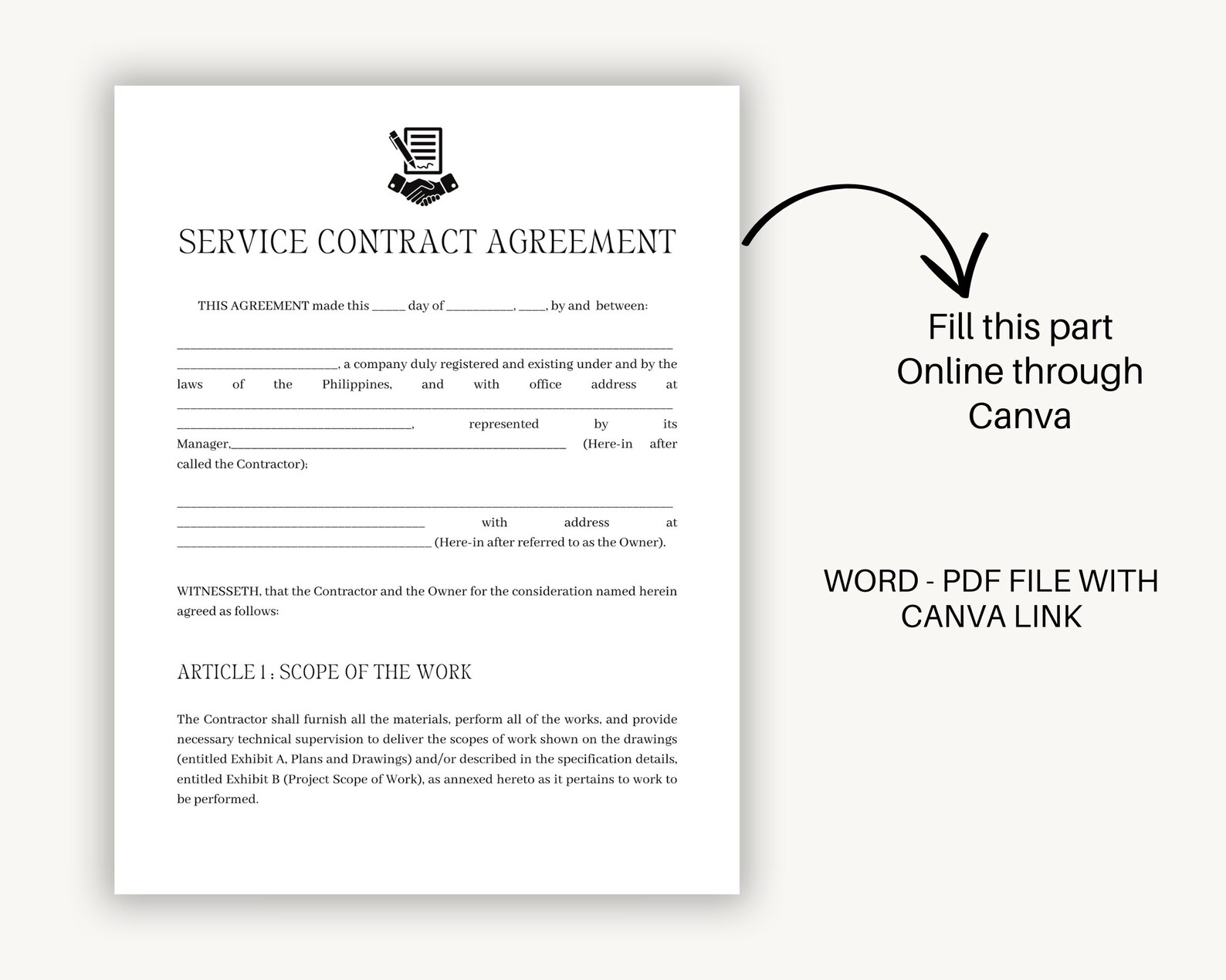 Services Contract Agreement Template, Service Contract Template, Scope ...