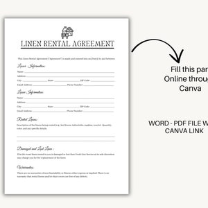 Linen Rental Contract Agreement, Editable Template, Lease Agreement ...