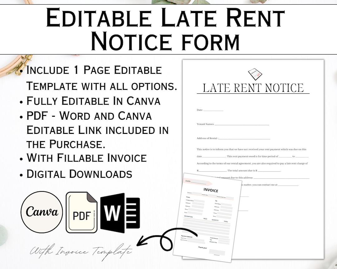 Late Rent Notice, Google Docs/microsoft Word, Late Rent Payment ...