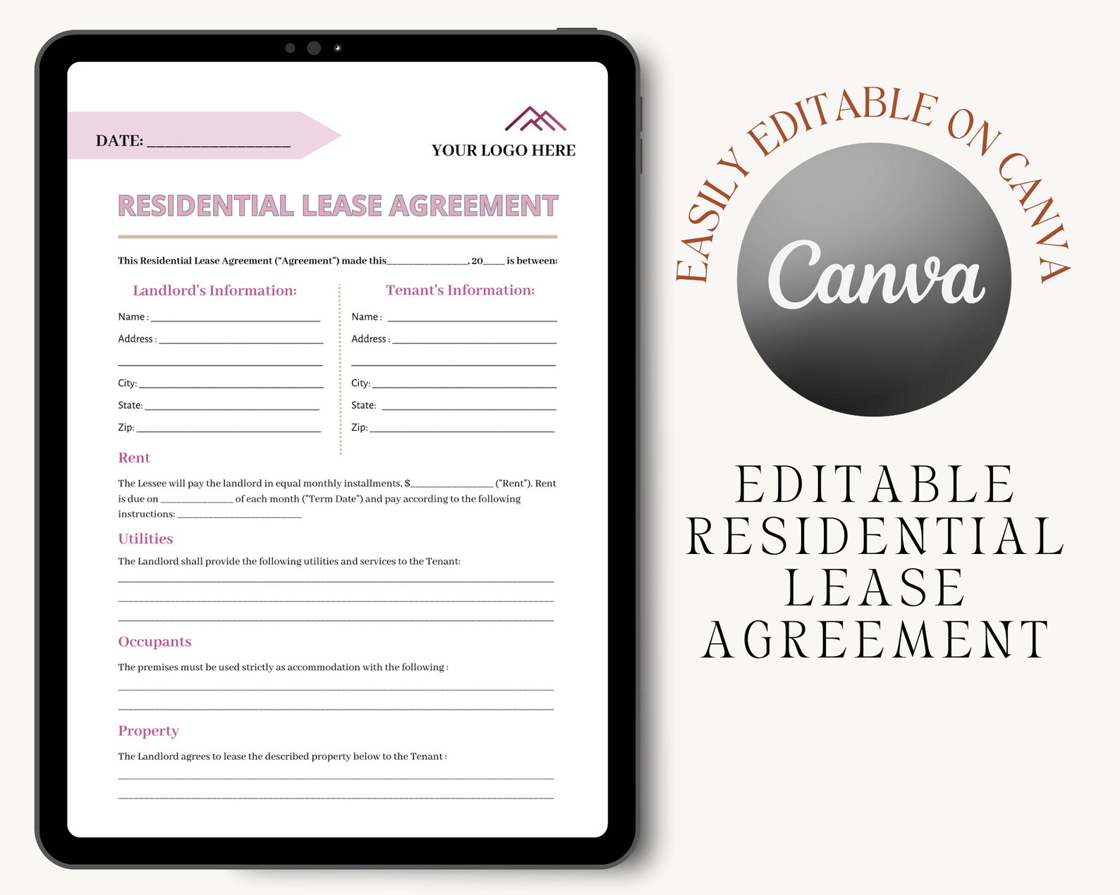 Editable Residential Lease Agreement Template, Rental Agreement ...