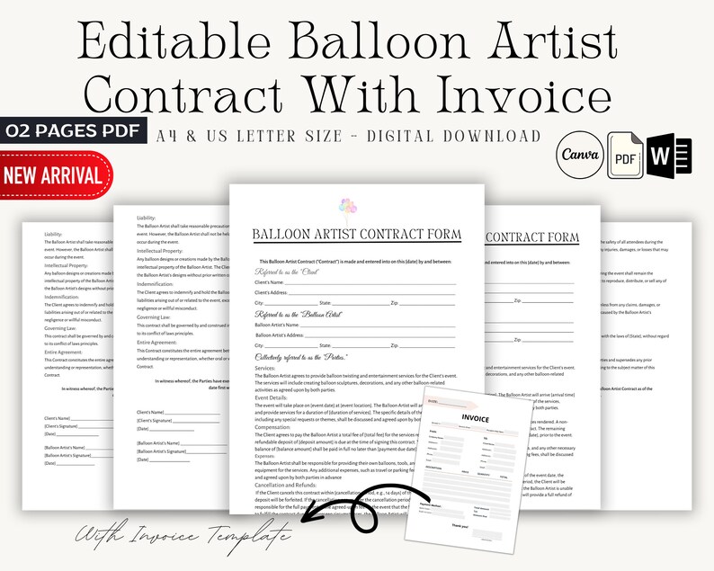 Balloon Artist Contract Template, Balloon Stylist Agreement, Balloon ...