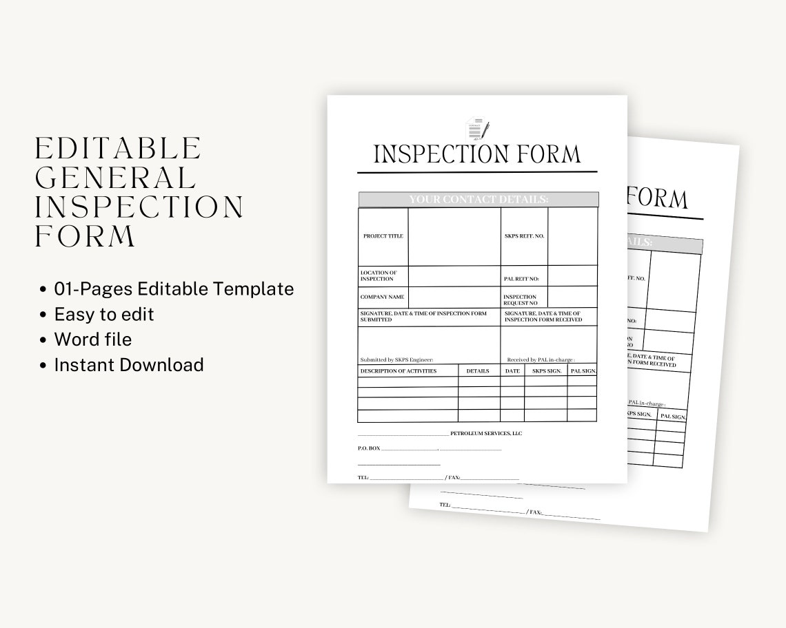 Editable General Inspection Form With Invoice Template, Inspection ...