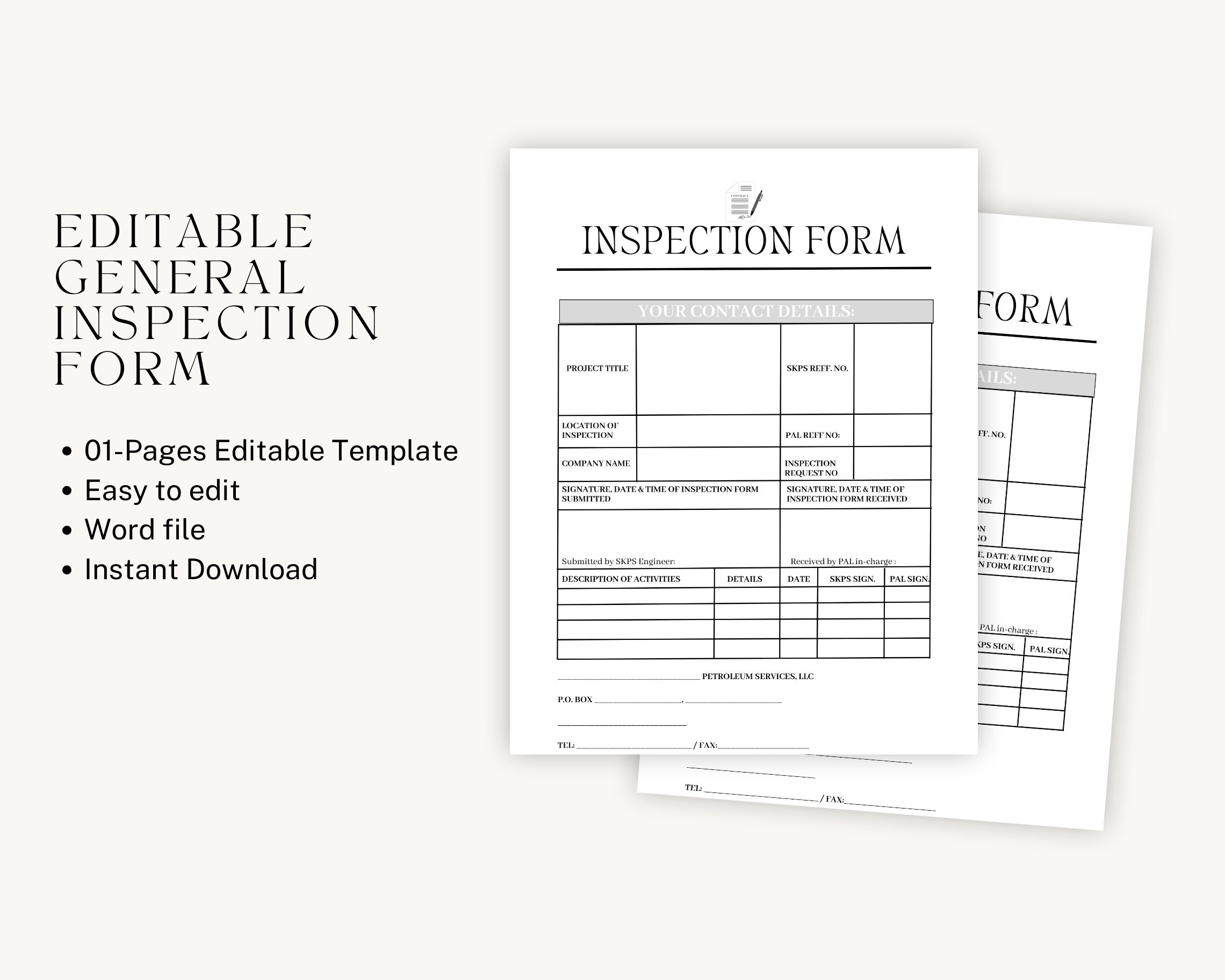Editable General Inspection Form With Invoice Template, Inspection ...