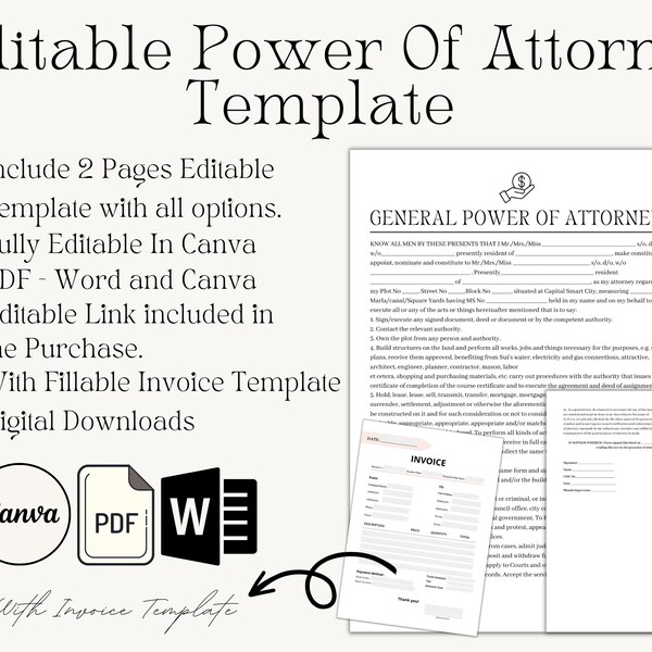 Legal Power of Attorney Template - Etsy