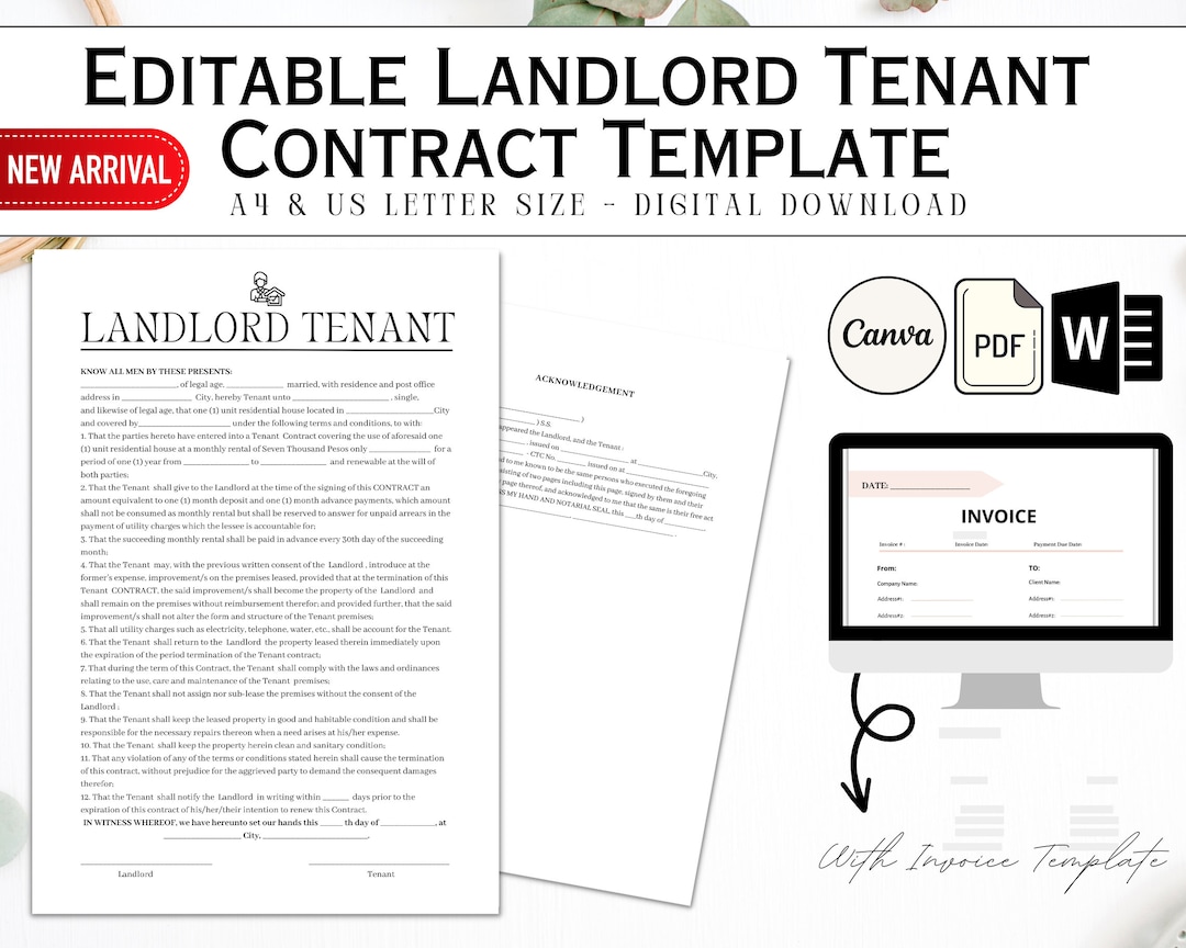 Editable Landlord Tenant Contract Template, Landlord Forms, Tenant ...