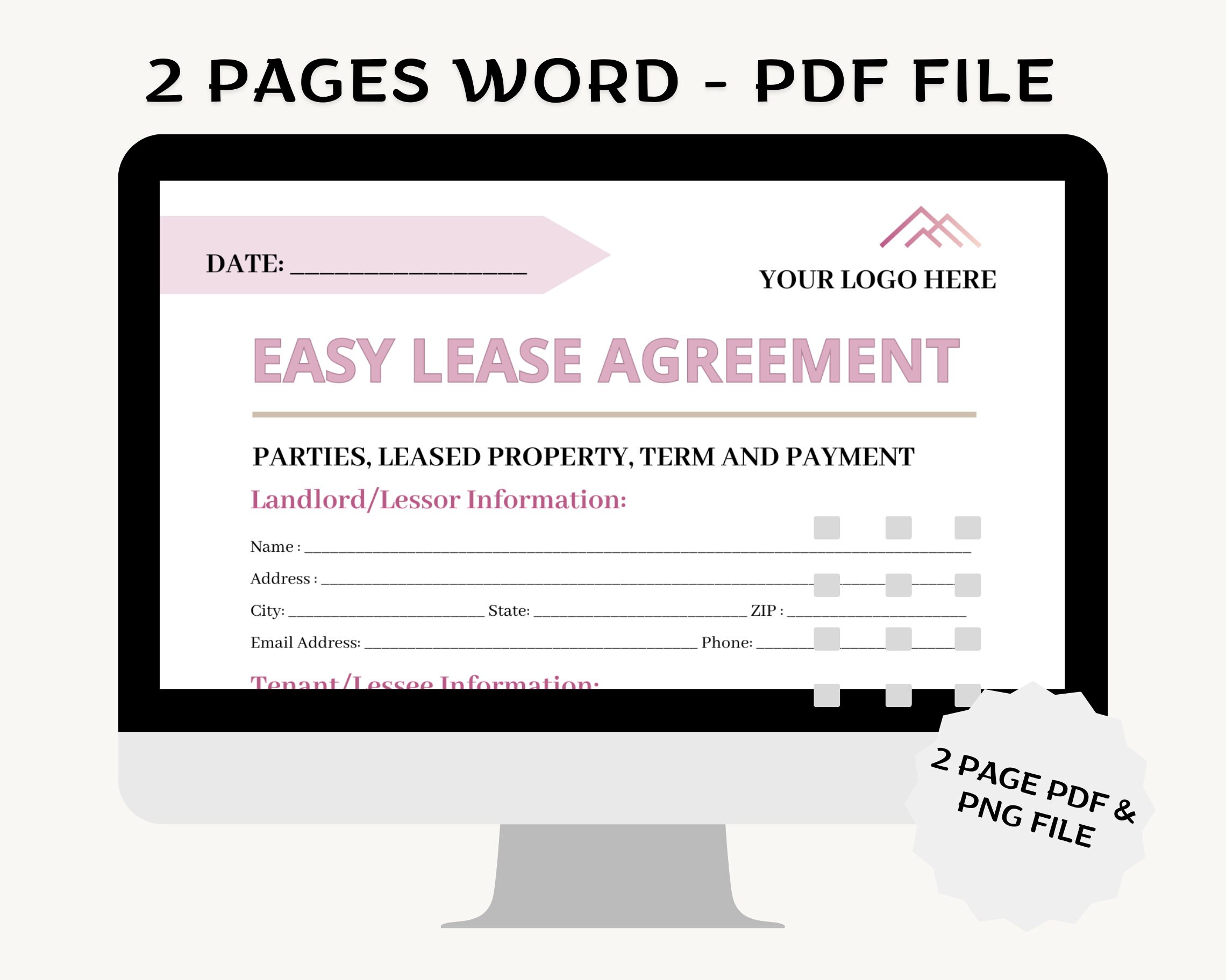 Editable Easy Lease Agreement Template, Rental Lease Contract Agreement ...