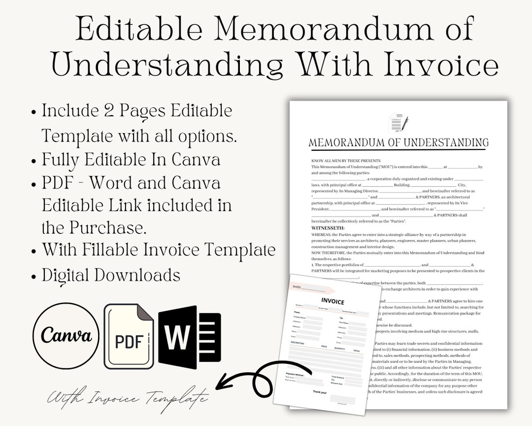 Memorandum of Understanding, MOU, Editable Agreement | Memorandum ...