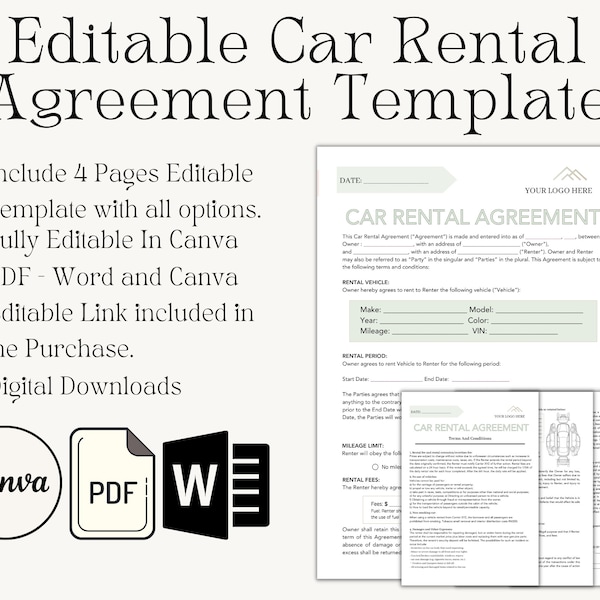 Car Rental Agreement Template - Etsy