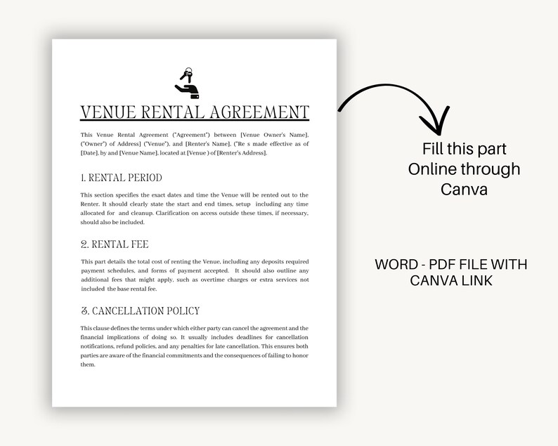 Venue Rental Contract Form | Attorney-written Editable Instant Download ...