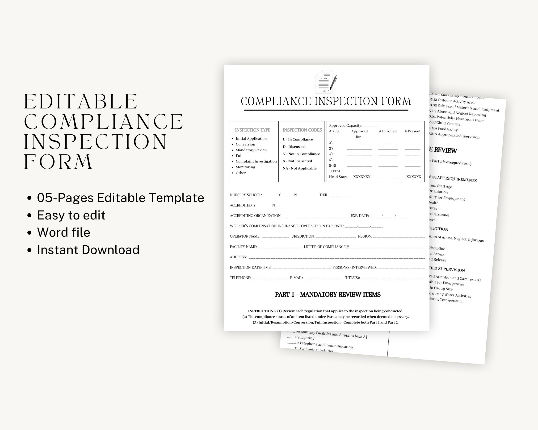 Compliance Inspection Form 5 Pages Editable With Invoice Template ...