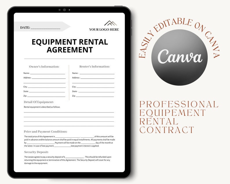 Editable Equipment Rental Agreement, Editable Equipment Lease ...