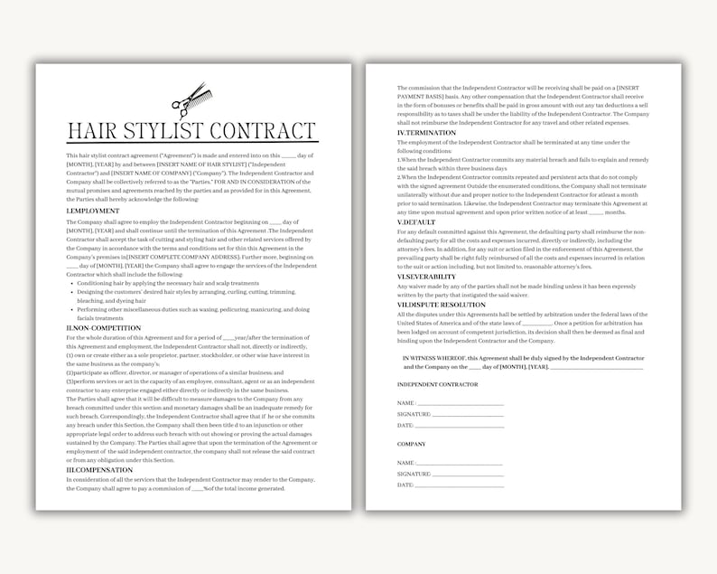 Bridal Hair Stylist Contract Template, Editable CANVA Bridal ...