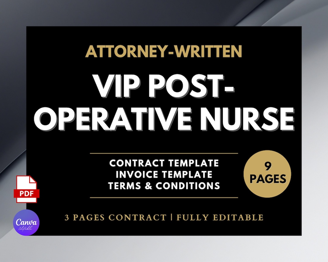 VIP Post Op Nurse Agreement, Attorney-written, 9 Pages (canva Editable ...