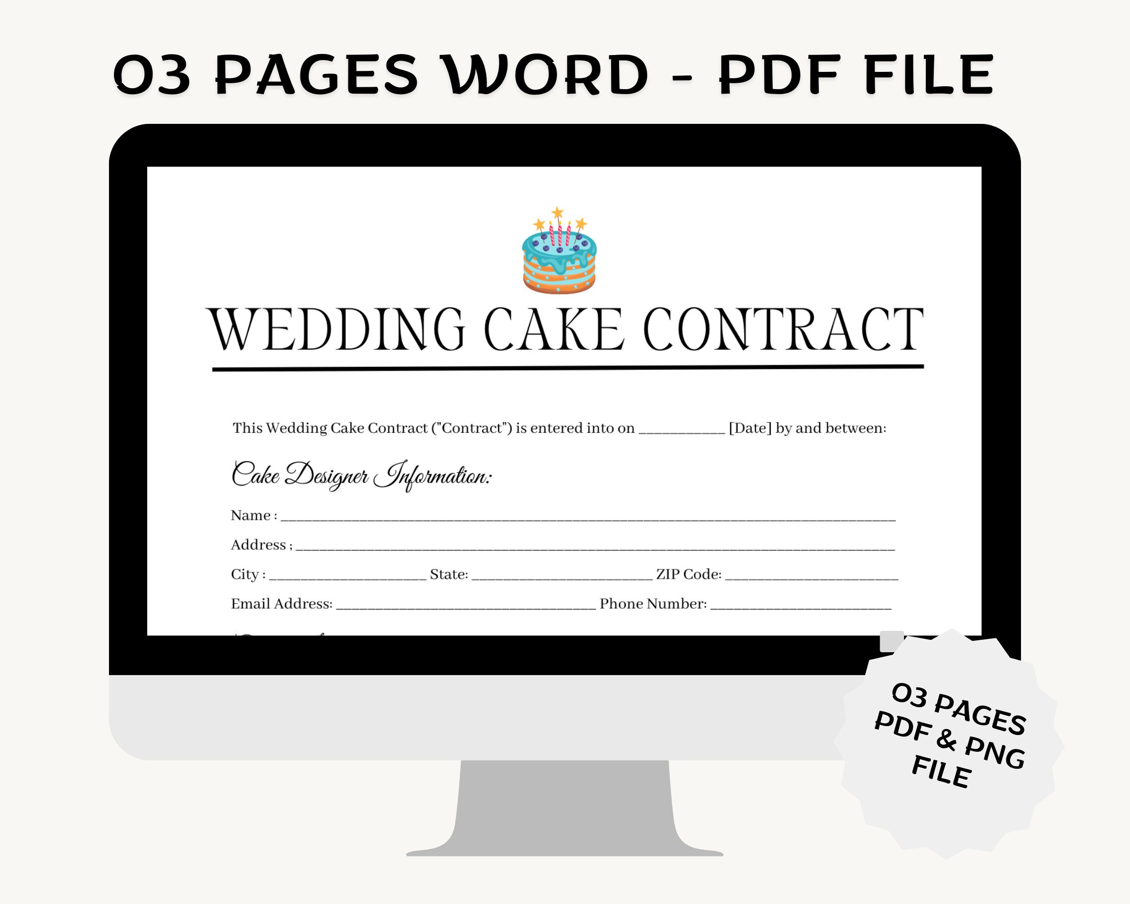 Editable Wedding Cake Contract Template, Wedding Cake Order Form ...
