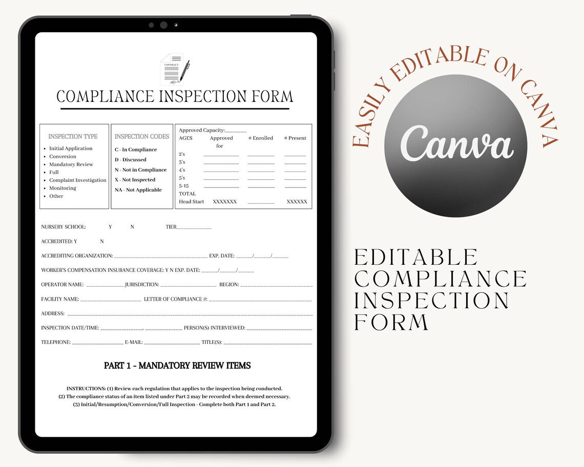 Compliance Inspection Form 5 Pages Editable With Invoice Template ...