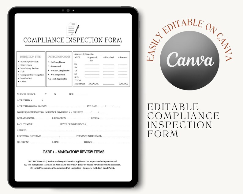 Compliance Inspection Form 5 Pages Editable With Invoice Template ...