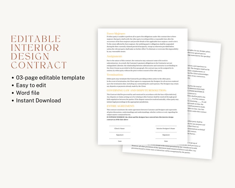 Editable Interior Design Contract Template, Interior Designer Service ...