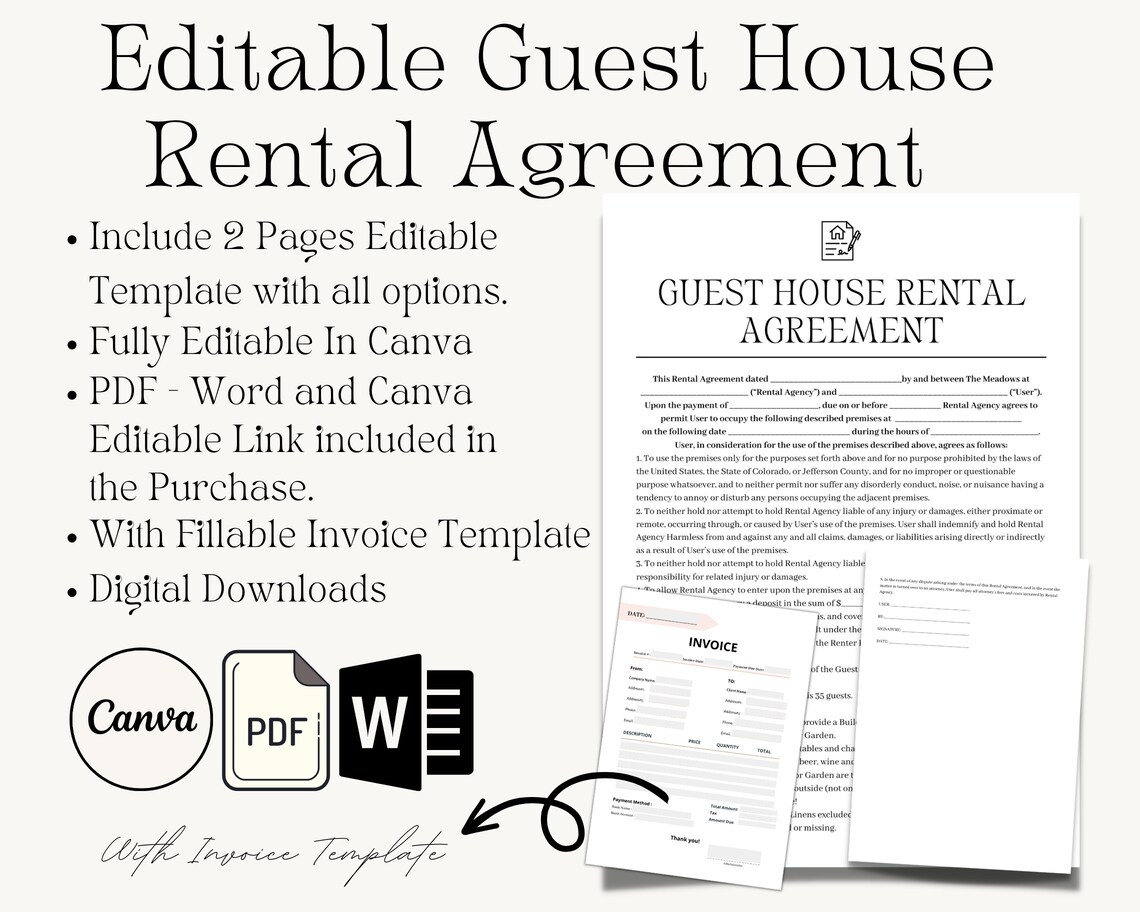 Editable Guest House Rental Agreement, Contract Agreement, Easy Lease ...