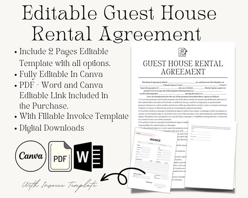 Editable Guest House Rental Agreement, Contract Agreement, Easy Lease ...