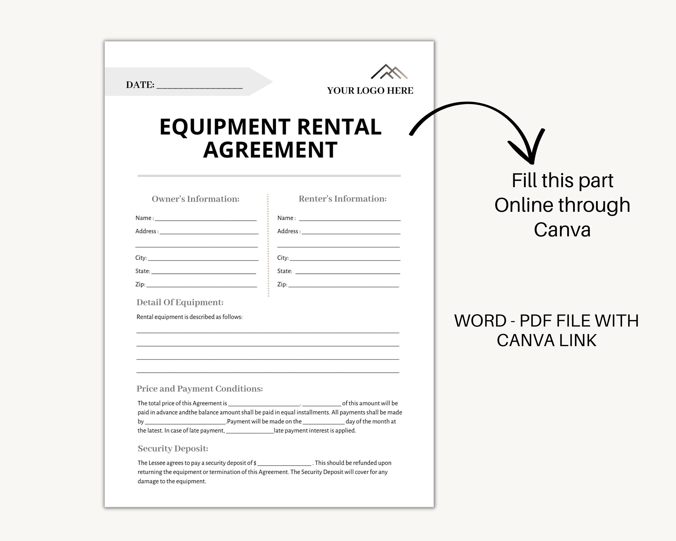 Editable Equipment Rental Agreement, Editable Equipment Lease ...
