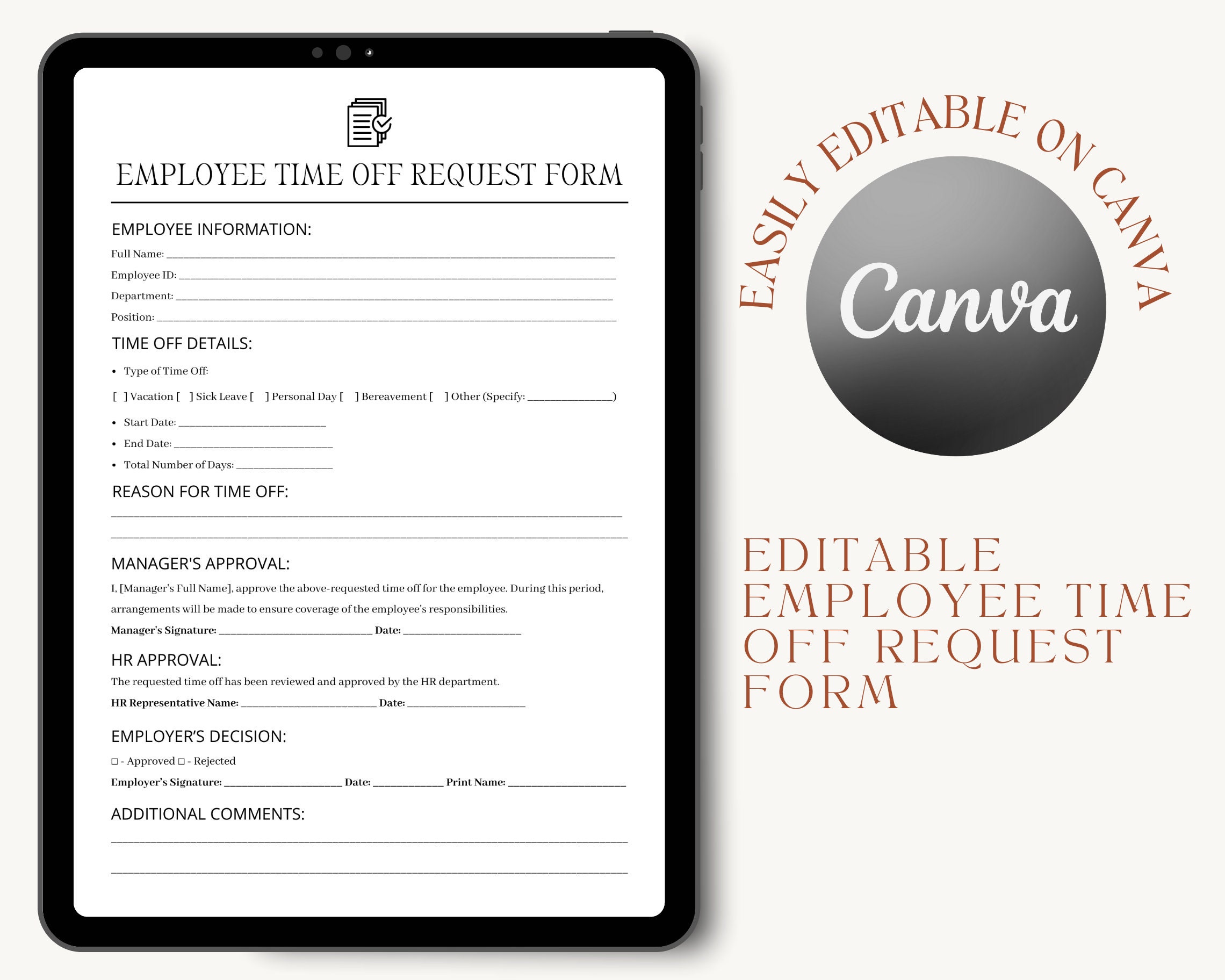 Employee Time-off Request Template, Vacation Request Form, PTO Request ...