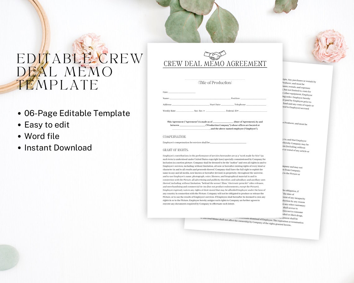 Editable Crew Deal Memo Contract Agreement Template, Editable Contract ...