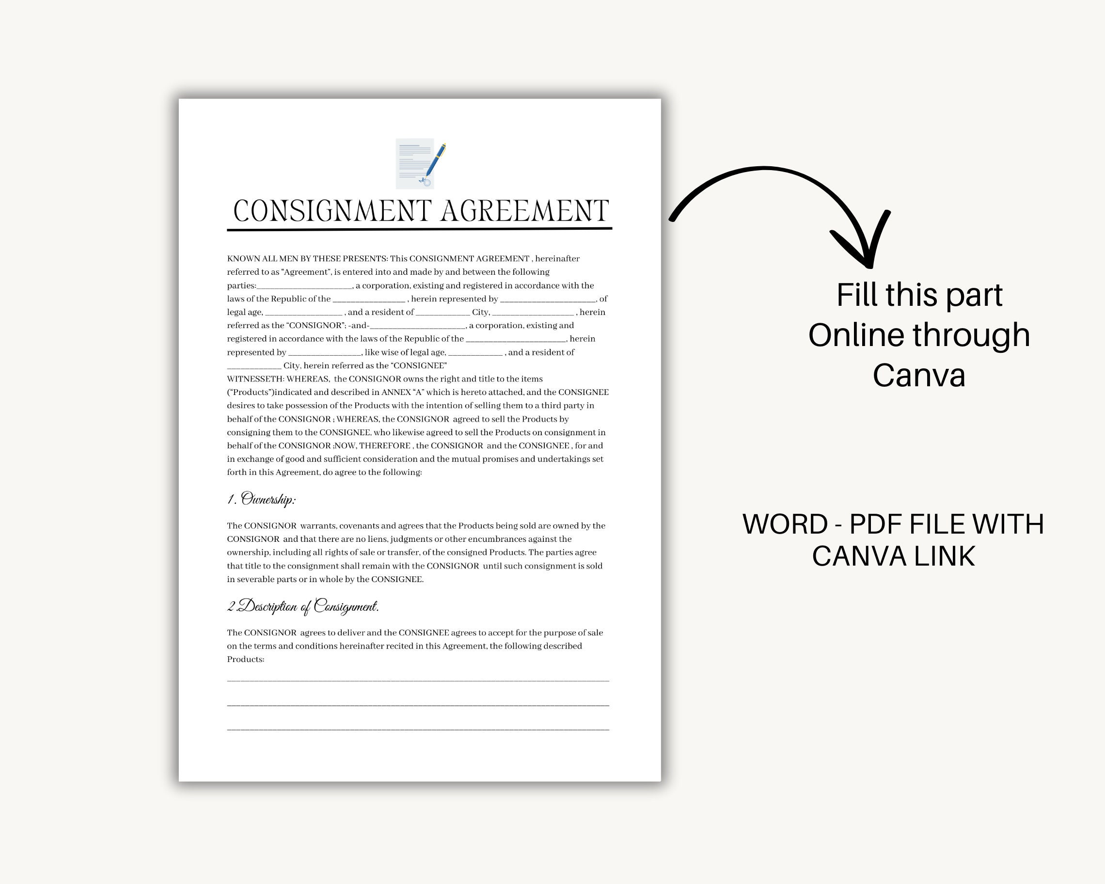 Professional Consignment Contract Template, Consignment Termsn ...