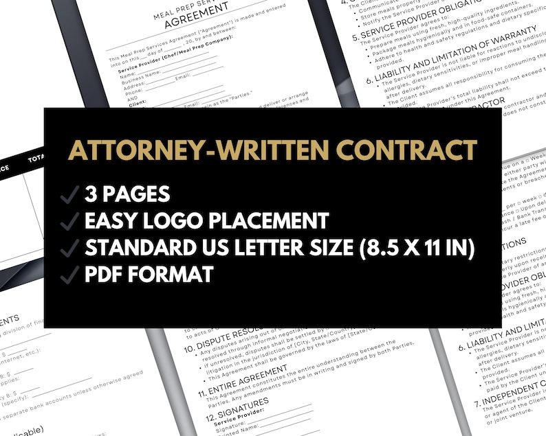 Meal Prep Services Contract, Attorney-written, 3 Pages (canva Editable ...