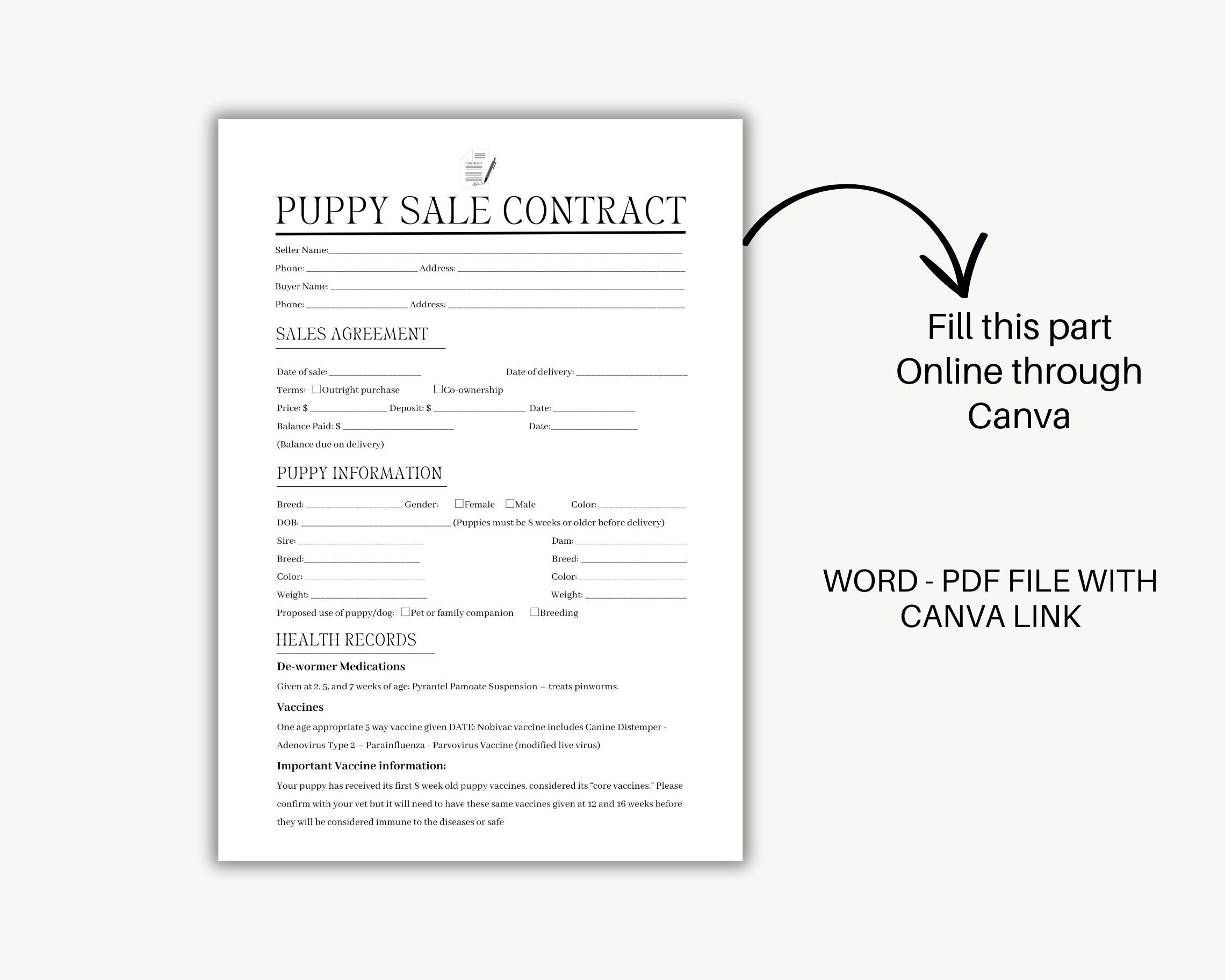 Editable Puppy Sales Contract Pritable, Puppy Deposit Contract, Puppy ...