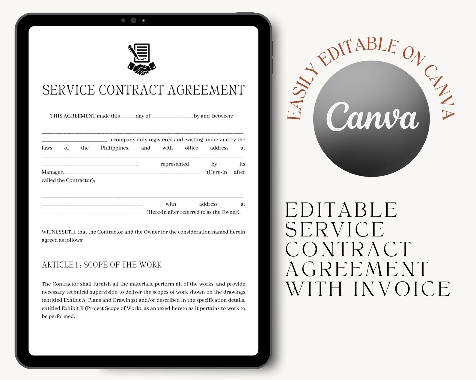 Services Contract Agreement Template, Service Contract Template, Scope ...