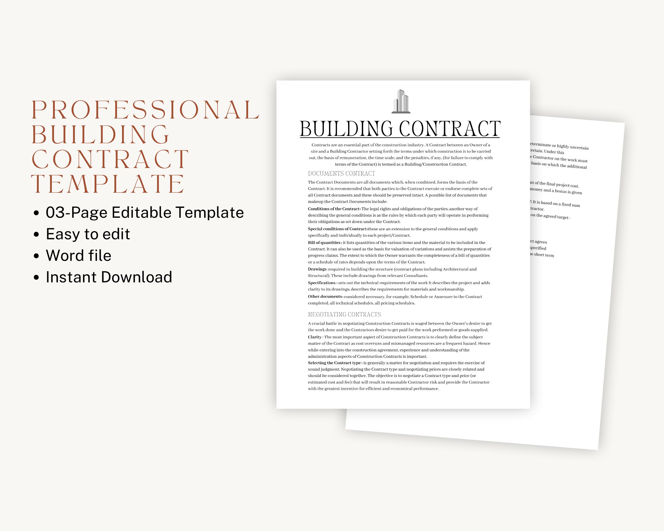 Editable Building Construction Contract Template, Contractor Contract ...