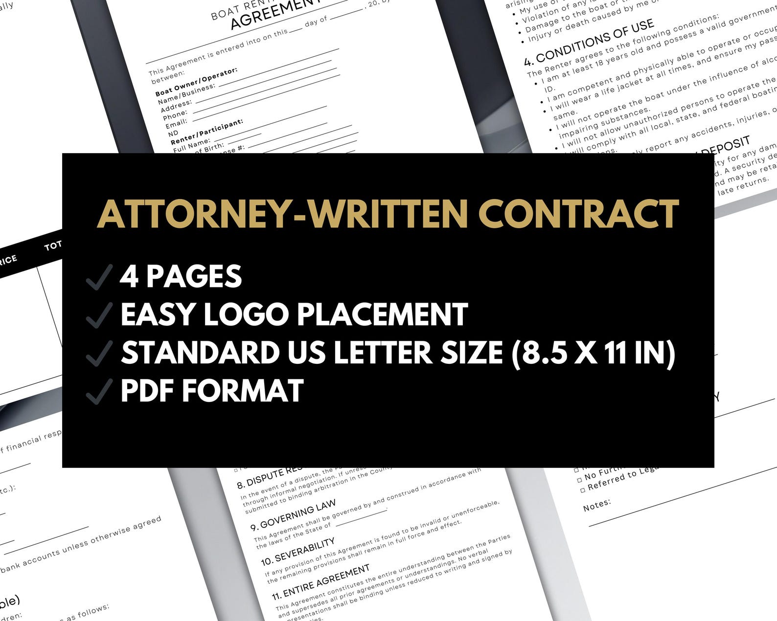 Editable Boat Wavier Rental Agreement Template With Invoice, Contract ...