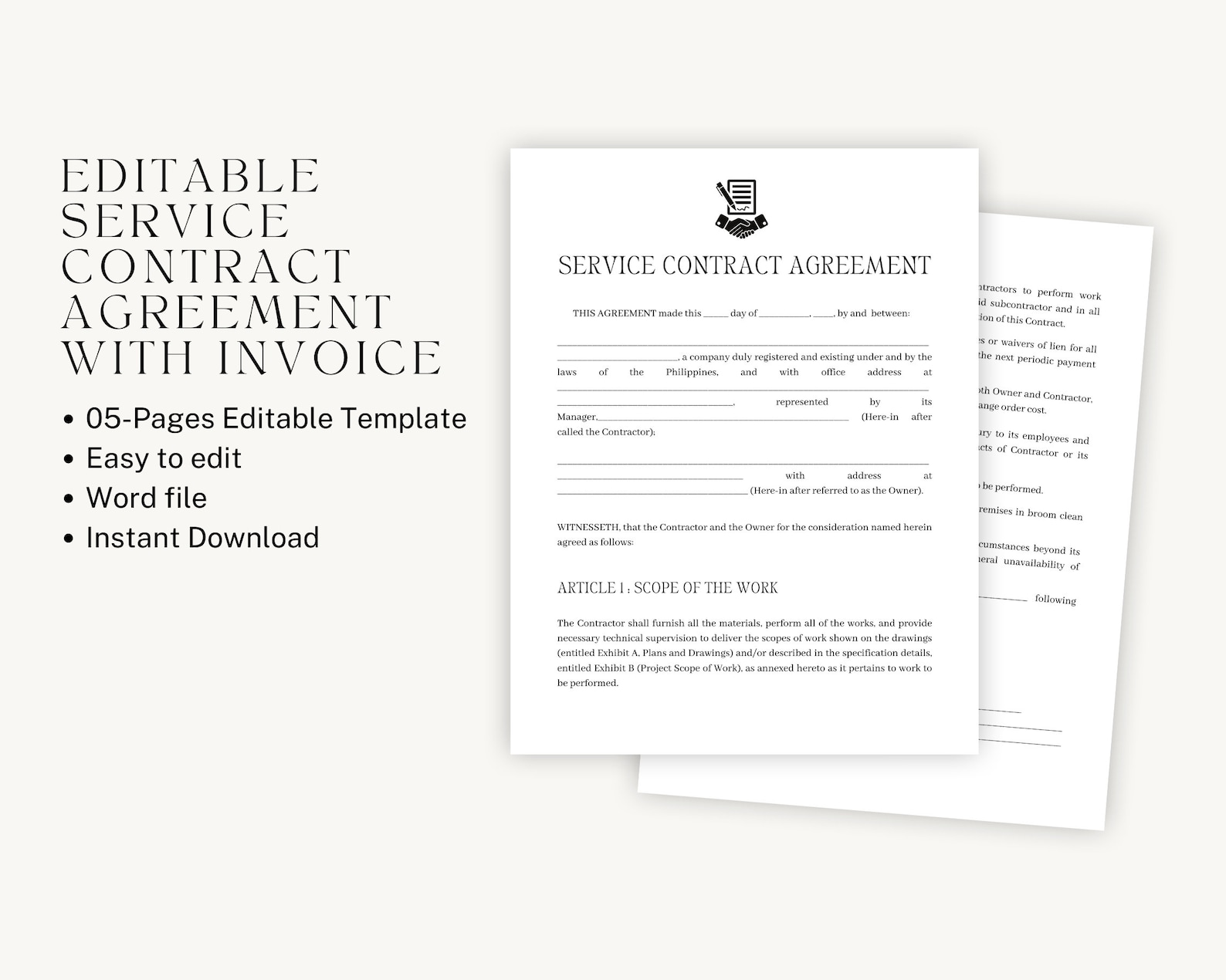Services Contract Agreement Template, Service Contract Template, Scope ...