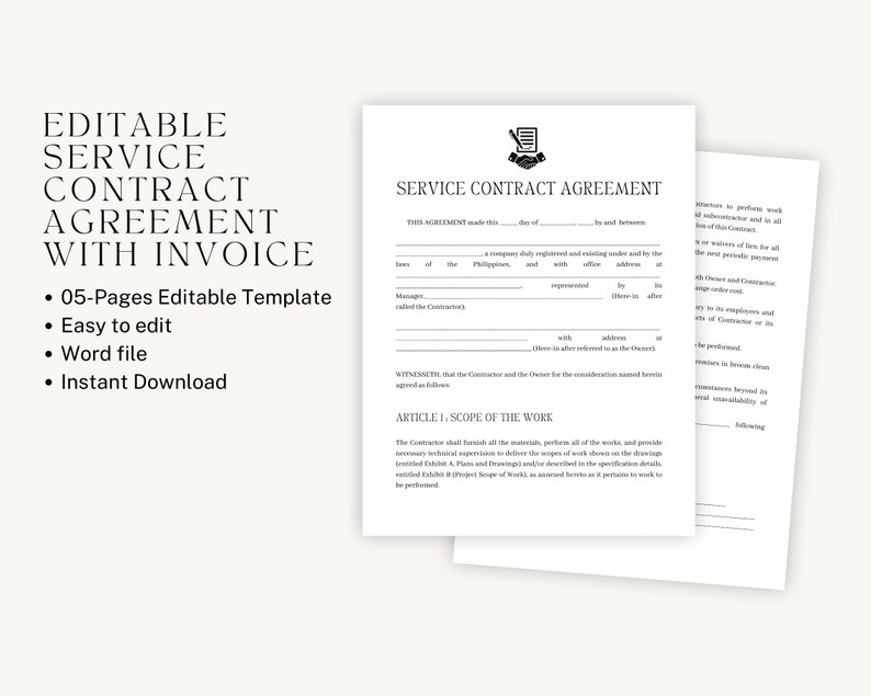 Services Contract Agreement Template, Service Contract Template, Scope ...