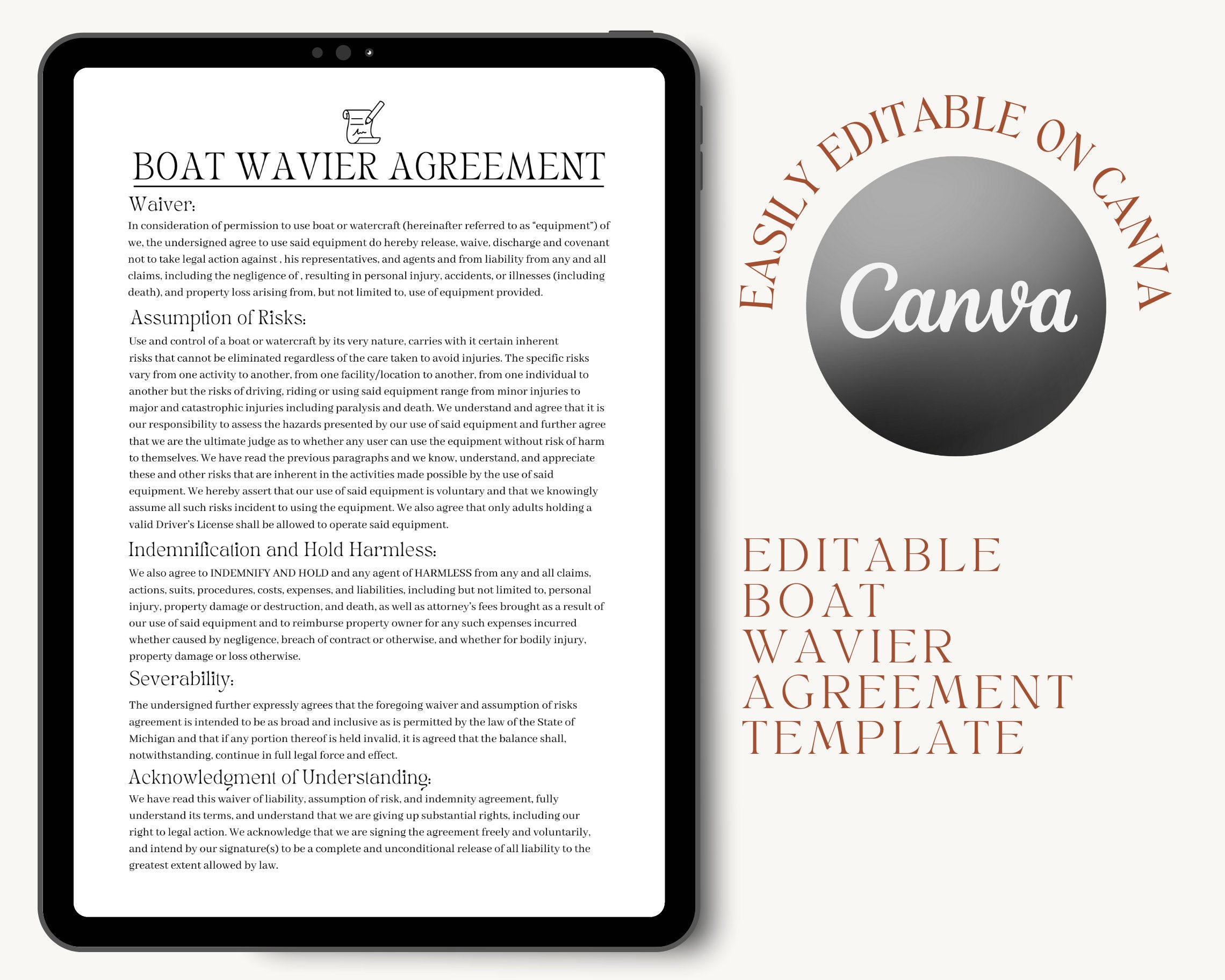 Editable Boat Wavier Rental Agreement Template With Invoice, Contract ...