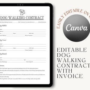 Dog Walking Service Agreement/contract Template, Editable & Printable ...