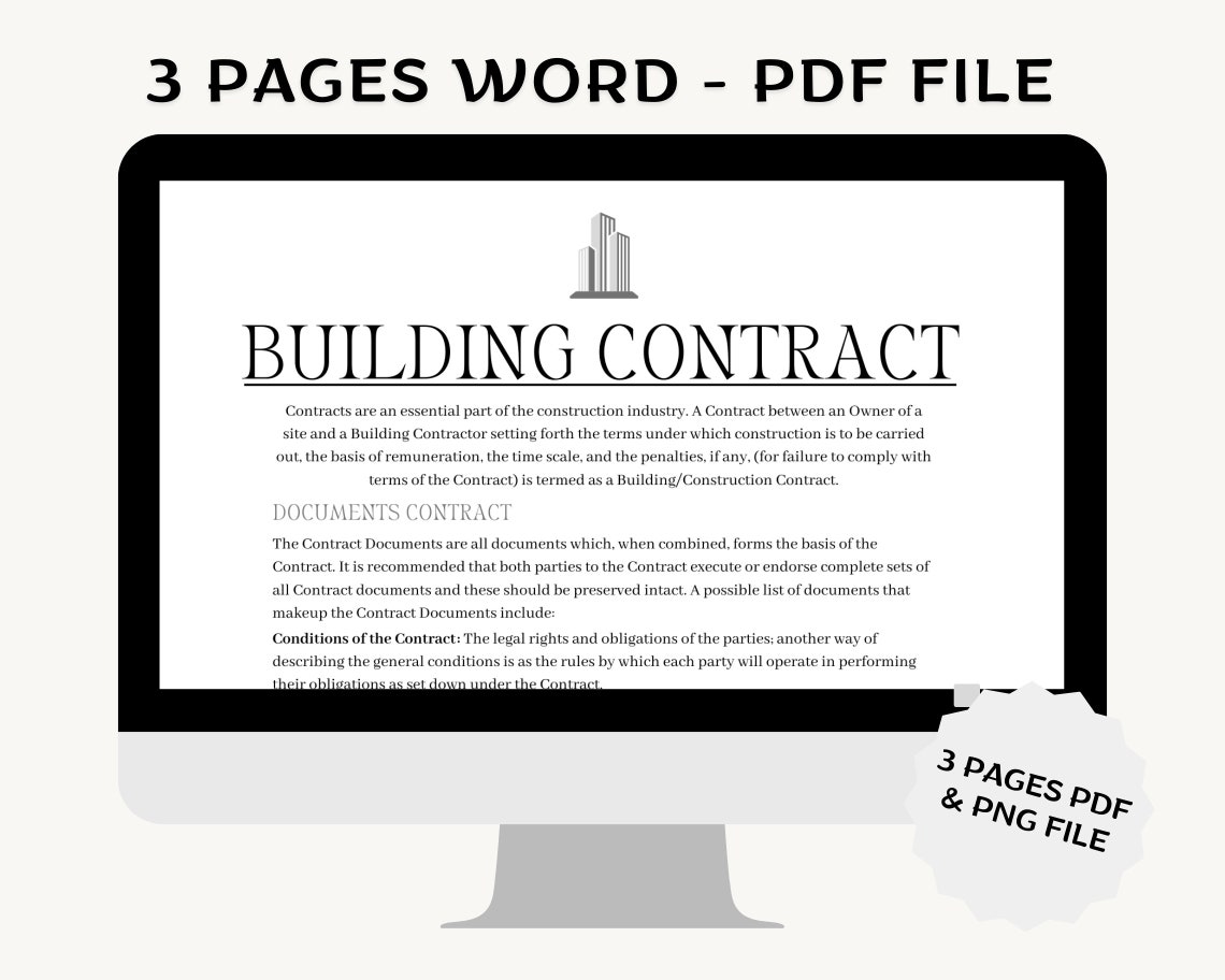 Editable Building Construction Contract Template, Contractor Contract ...