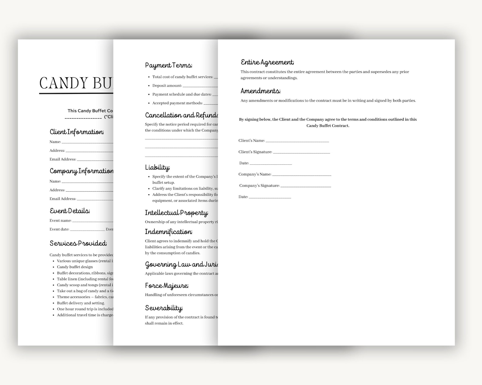 Editable Candy Buffet Contract Template, Dessert Table Service ...