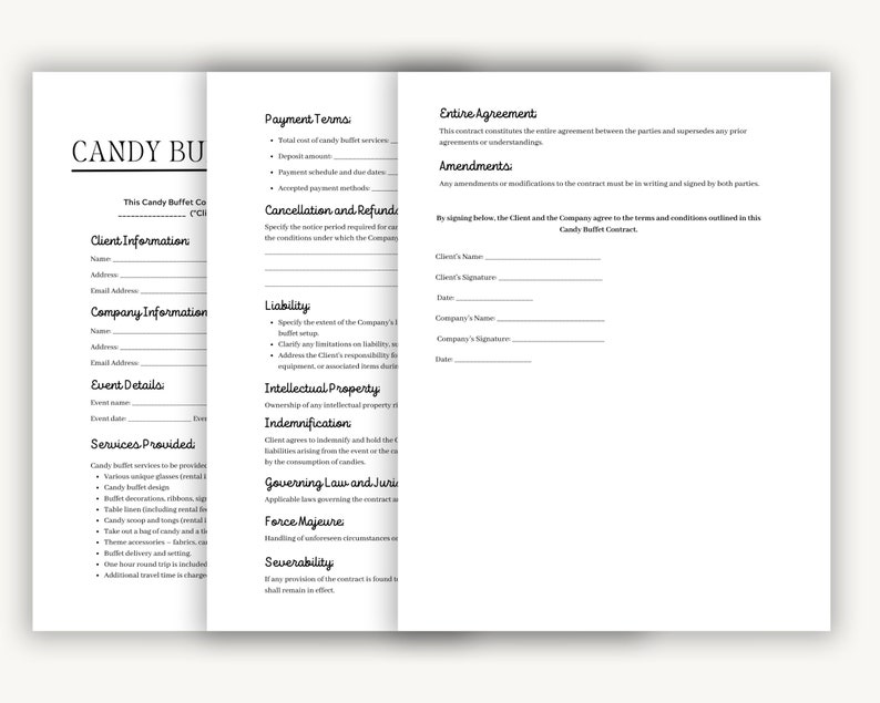 Editable Candy Buffet Contract Template, Dessert Table Service ...