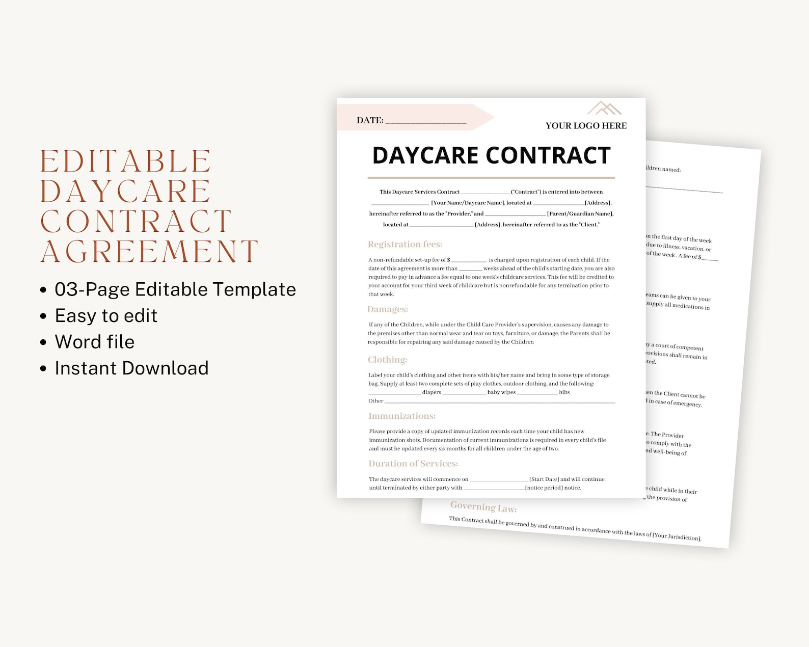 Editable Home Daycare Service Contract Template, Home Daycare Agreement ...