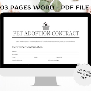 Editable Pet Adoption Contract, Puppy Adoption Form, Puppy Contract Template, Cat Adoption Form ...