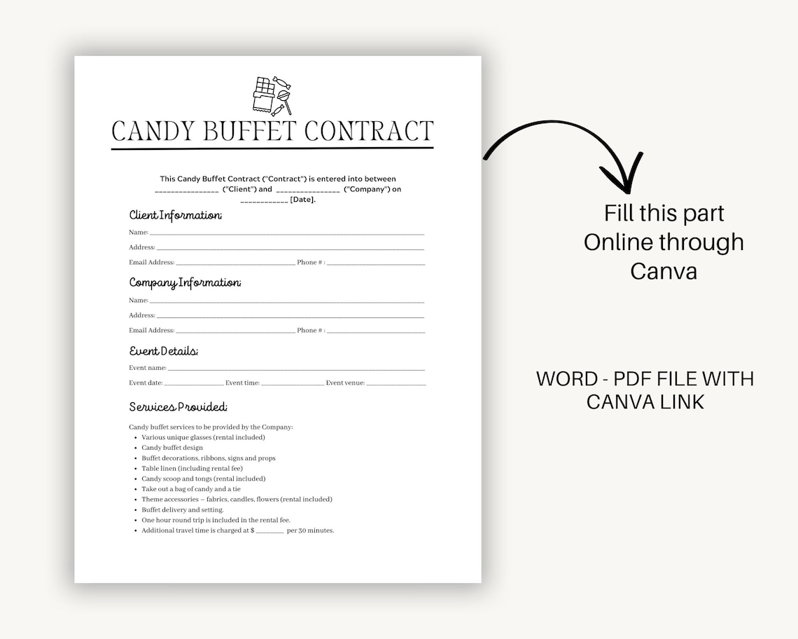 Editable Candy Buffet Contract Template, Dessert Table Service ...
