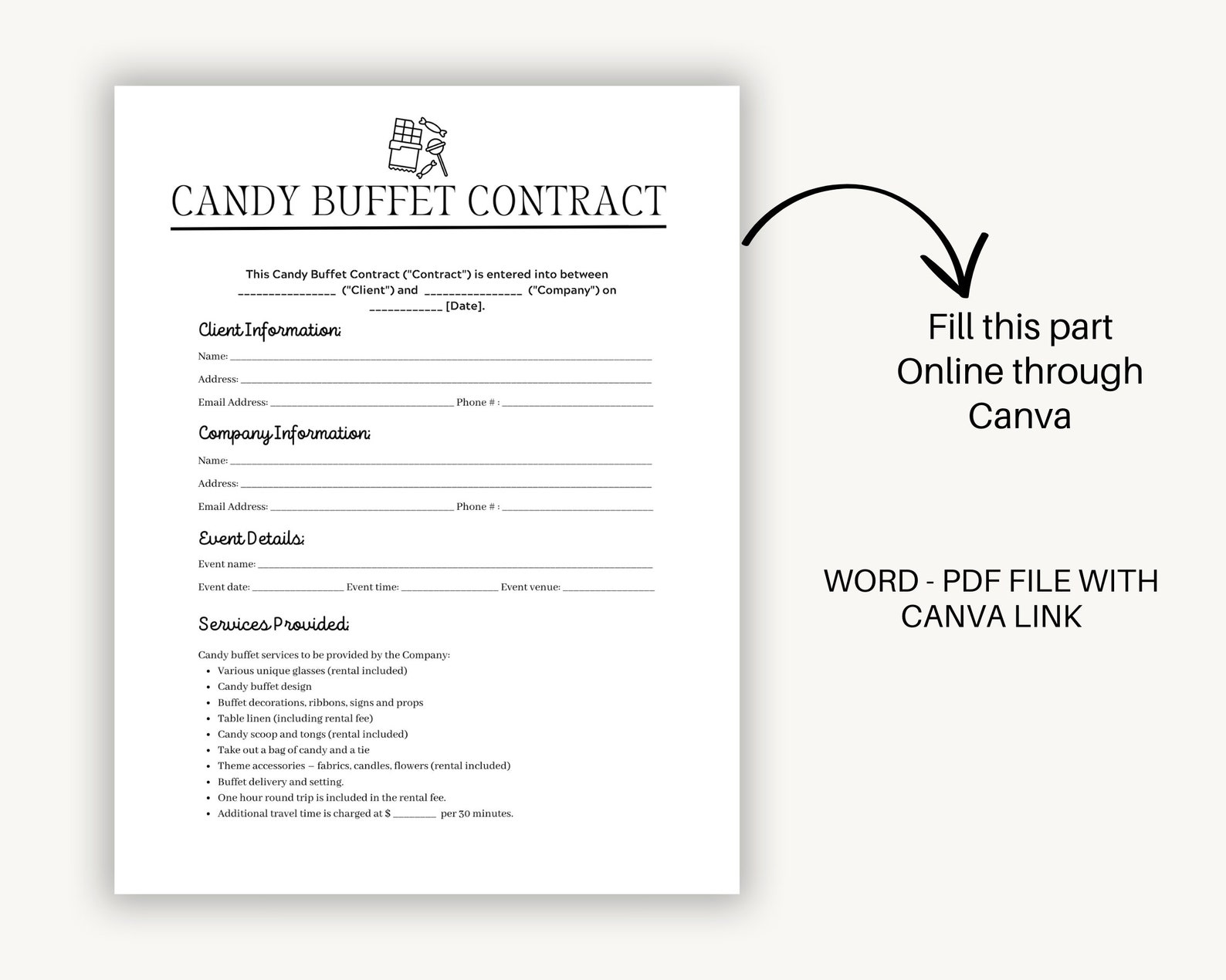 Editable Candy Buffet Contract Template, Dessert Table Service ...