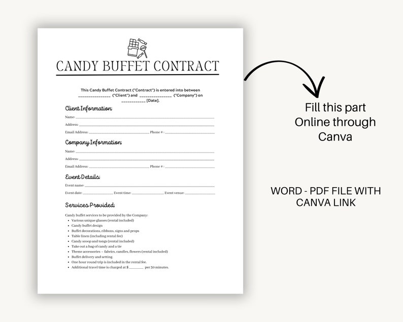 Editable Candy Buffet Contract Template, Dessert Table Service ...