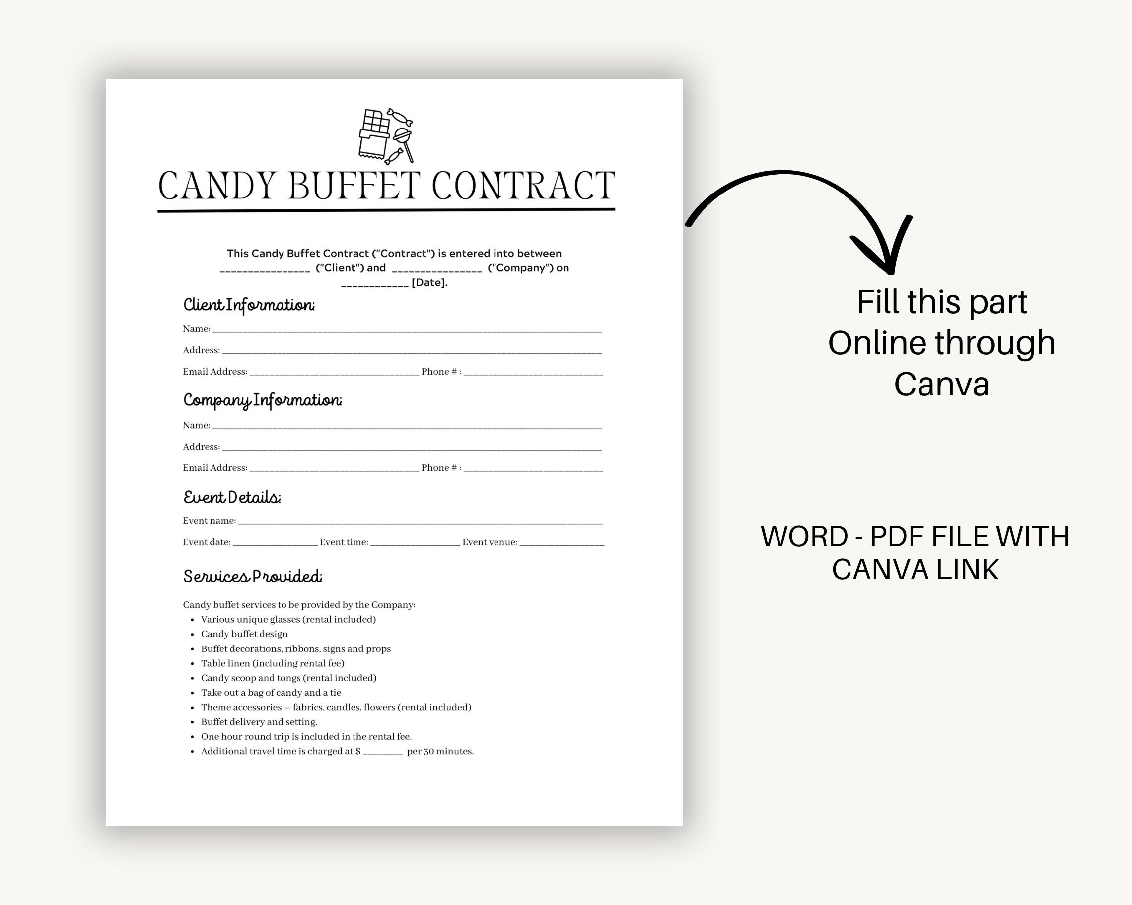 Editable Candy Buffet Contract Template, Dessert Table Service ...