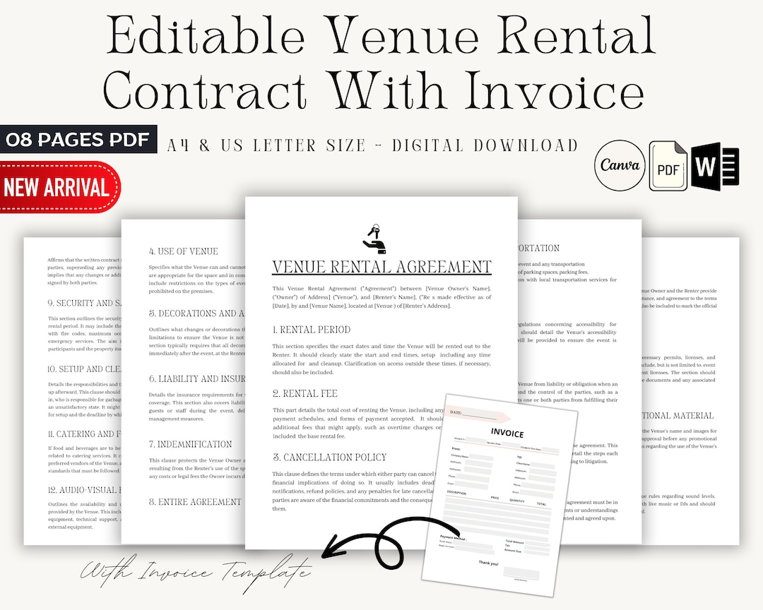 Venue Rental Contract Form | Attorney-written Editable Instant Download ...